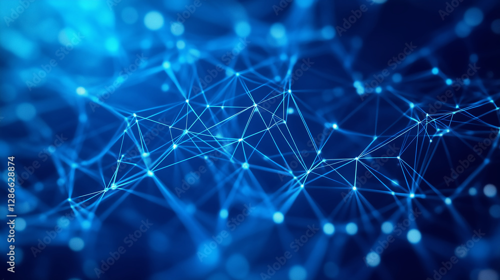 Network of interconnected points background and lines in blue ...