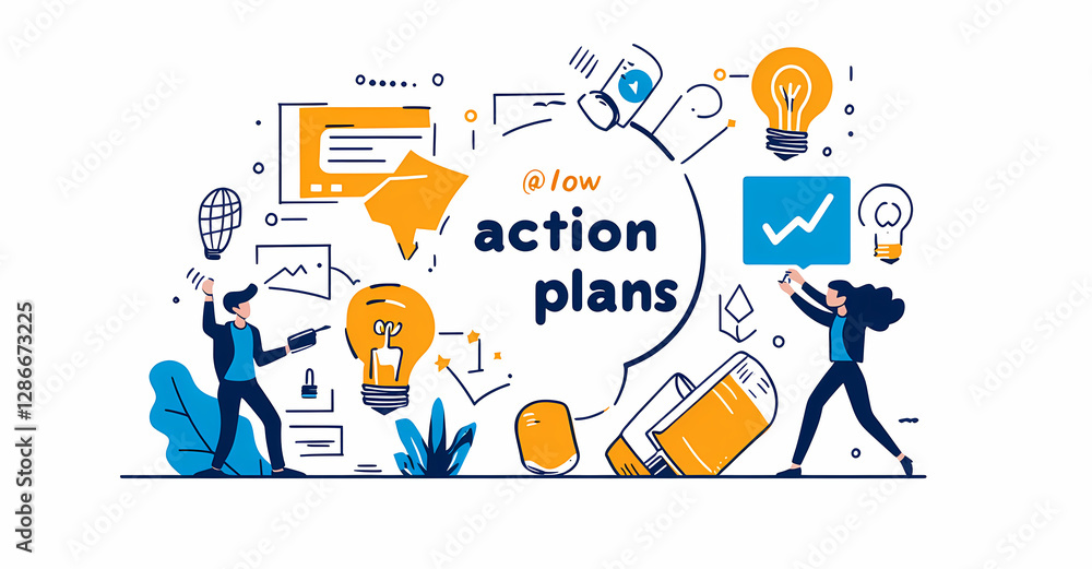 Action Plans in motion: A colorful illustration depicts people and ...