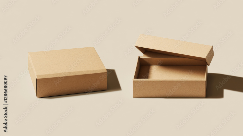 Kraft tube boxes mockup, closed and open cardboard cylinders of brown ...