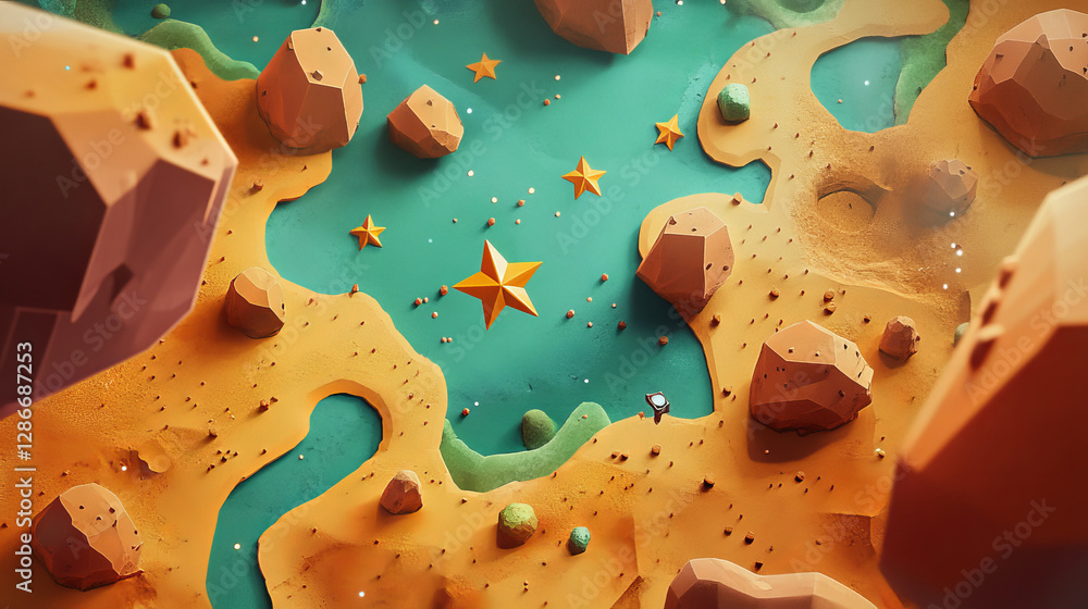 Game level indicator to select on map ui interface cartoon design. Isometric green lawn with ...