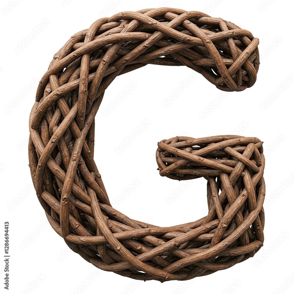 Letter G made from intertwined wooden branches, artistic and rustic ...