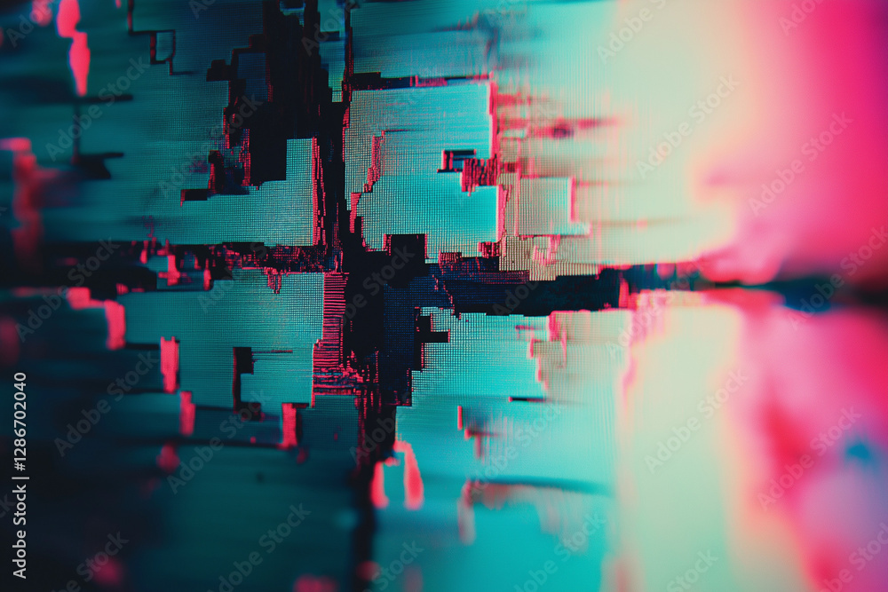 Technical Difficulties Screen with Glitch Effect and Distorted Pixels ...