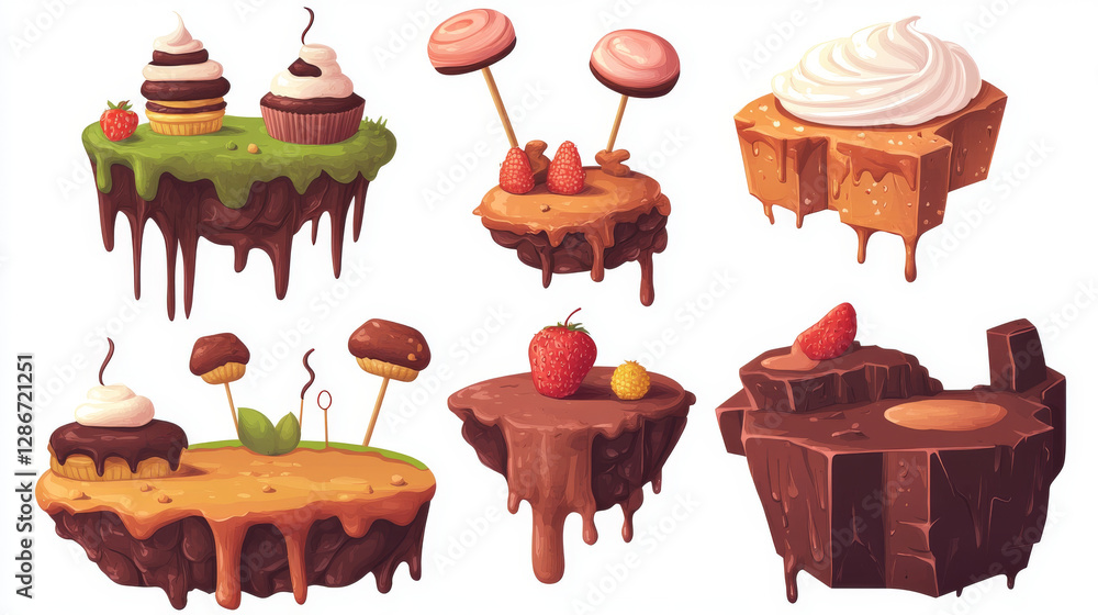 Candy land game ui design elements - fantasy fairytale ground island ...