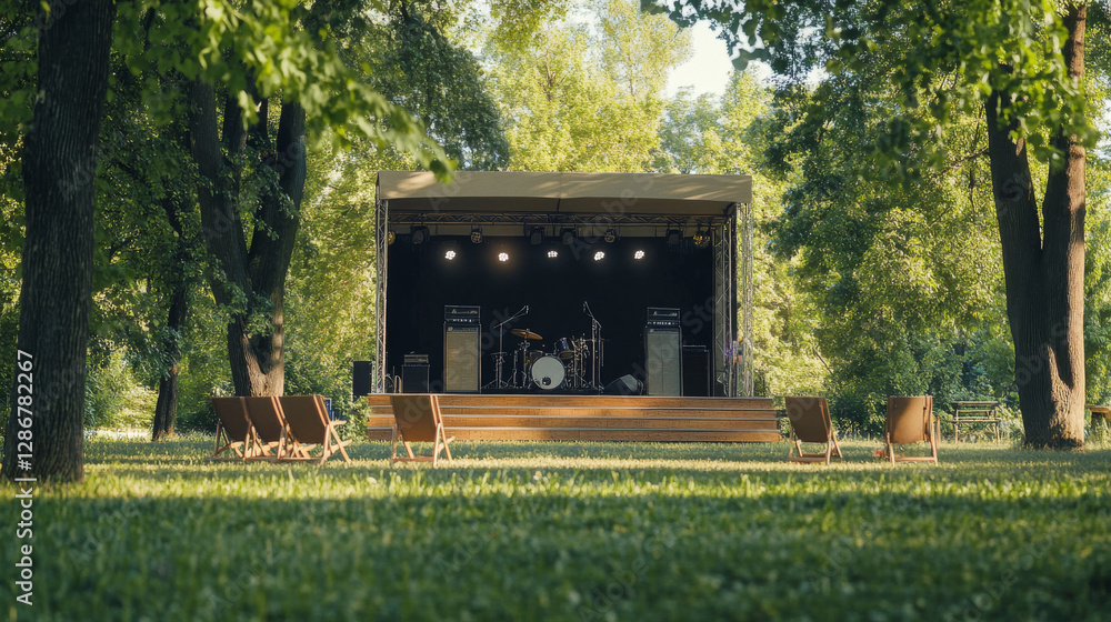 Outdoor music festival stage for performance in park. Open air public ...