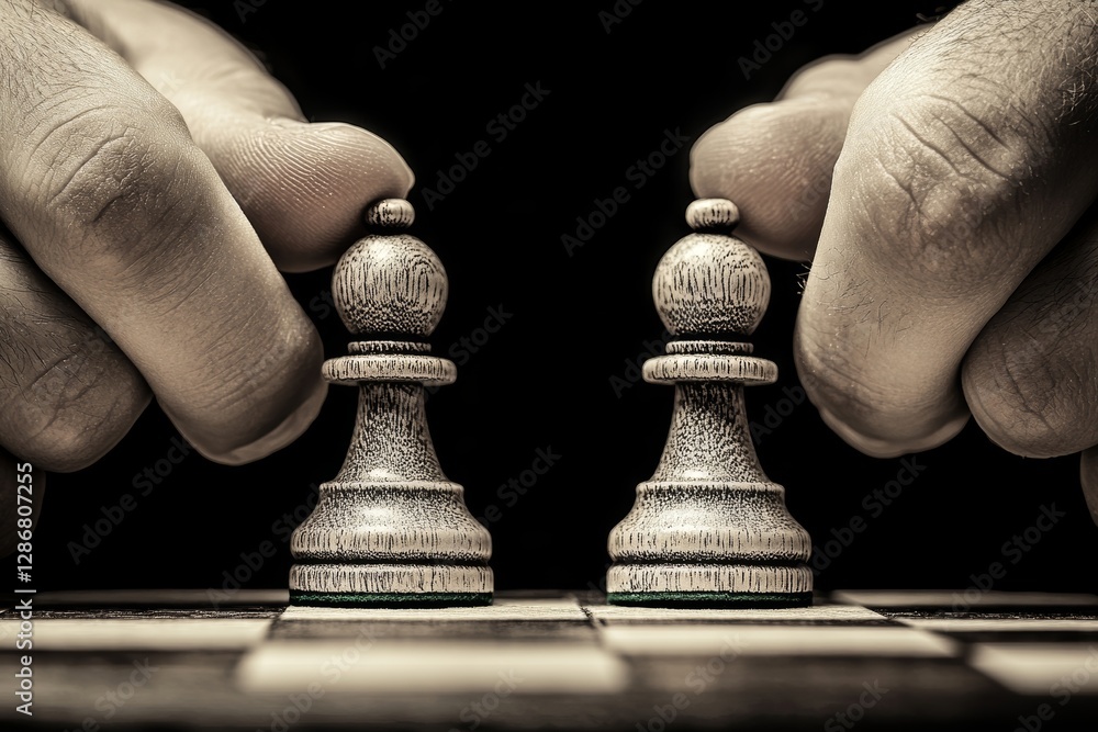 Hands in monochrome pose with a chess board, commemorating the global ...