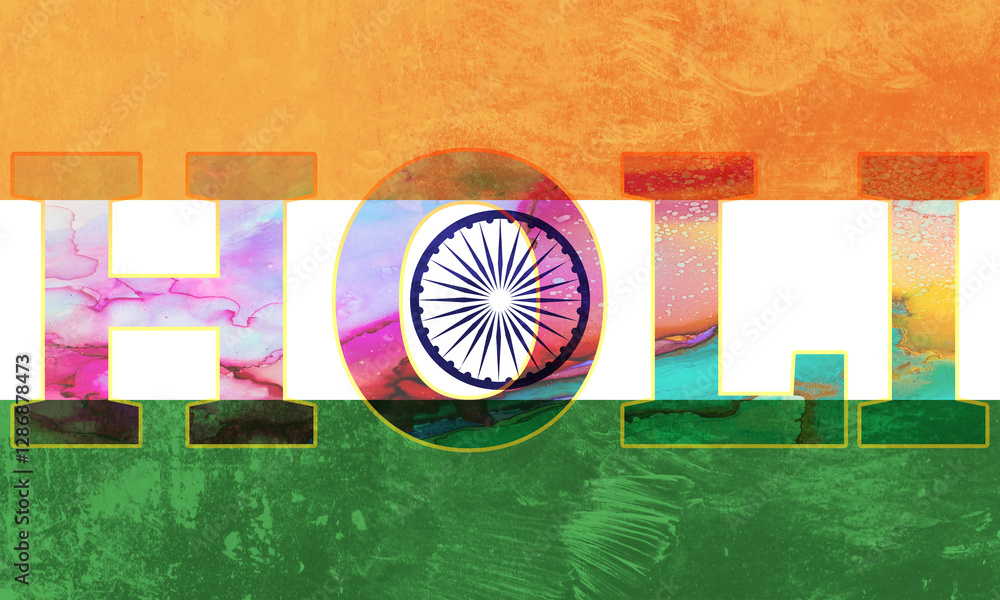 "Holi" text over Indian flag colors, celebrating the vibrant festival ...