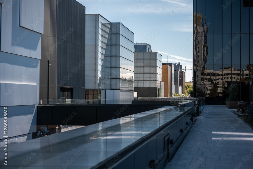 modern minimalistic architecture with glass facades and mirrors in ...