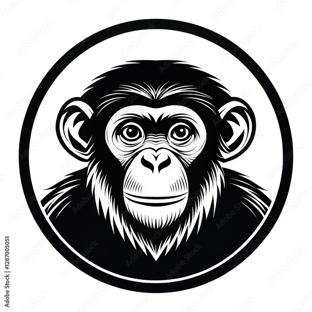 Cute Monkey Mascot Logo in a Round Circle Illustration Vector Design ...