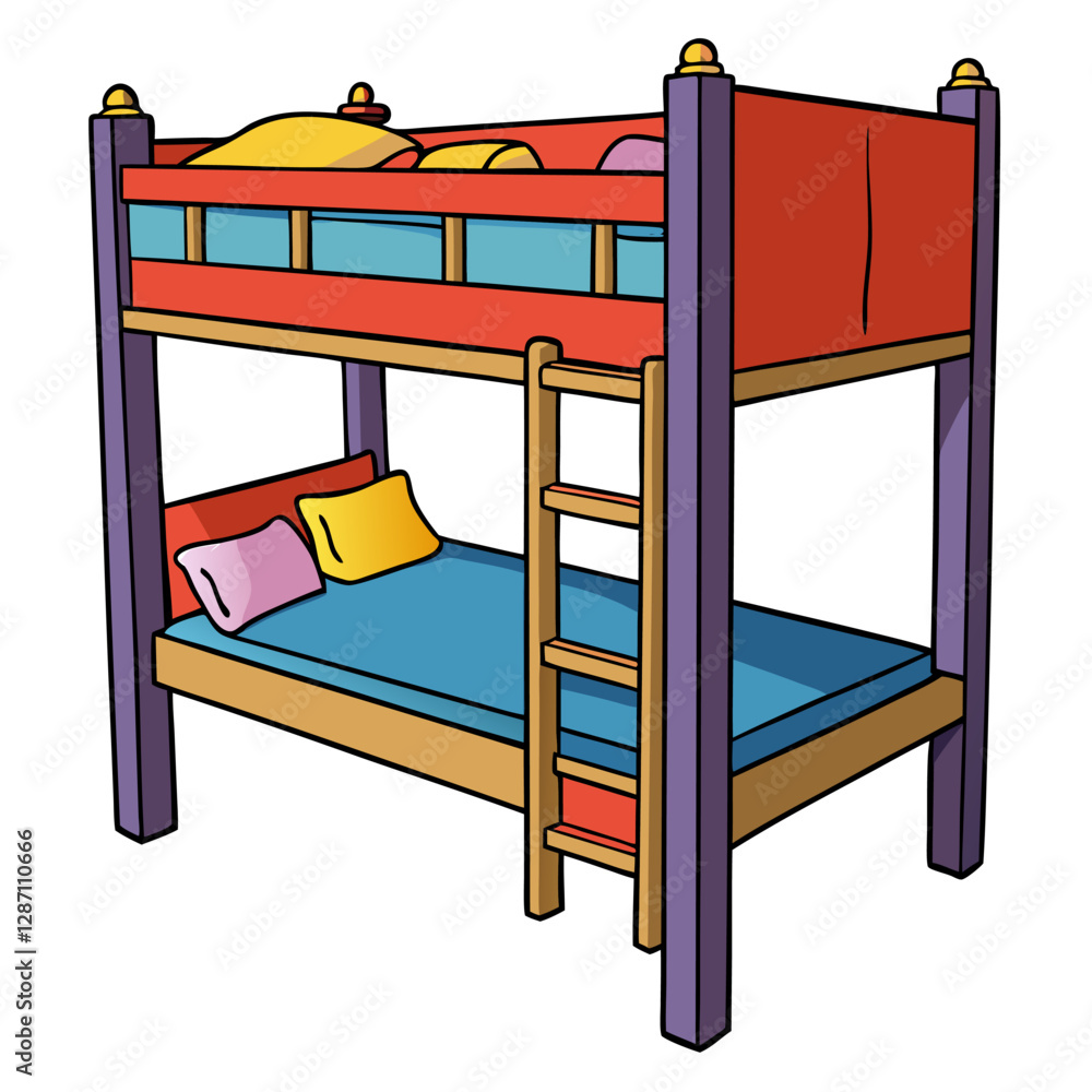 "Loft Bed Vector Illustration - White Background Clipart & Line Art ...