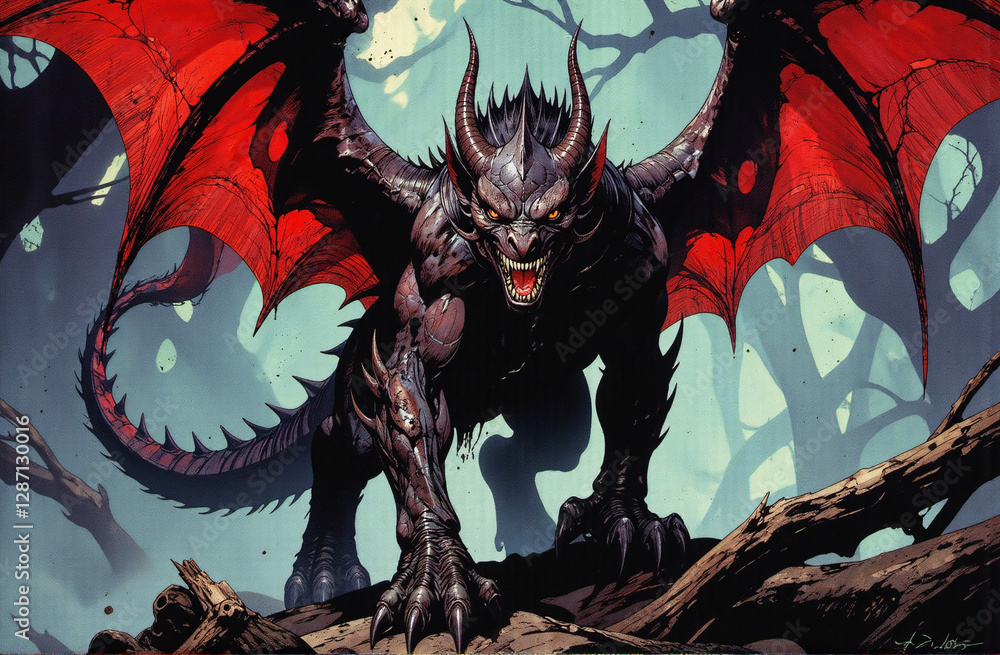 heroic fantasy portrait of bloodthorn wyvern a mythical creature with ...