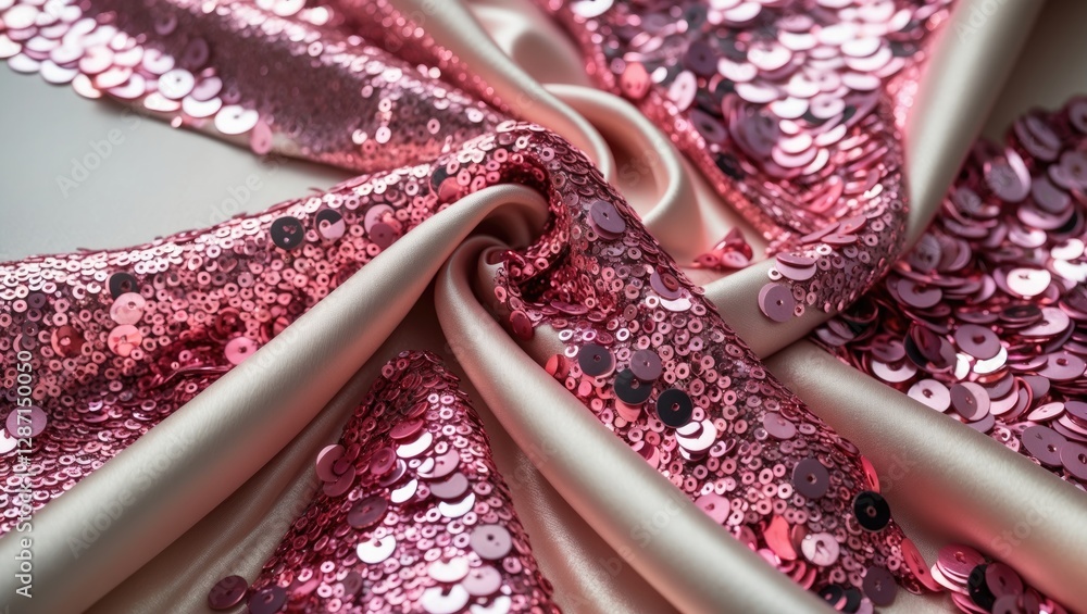 Shiny pink mirror sequins on luxury lycra fabric creating a glamorous ...