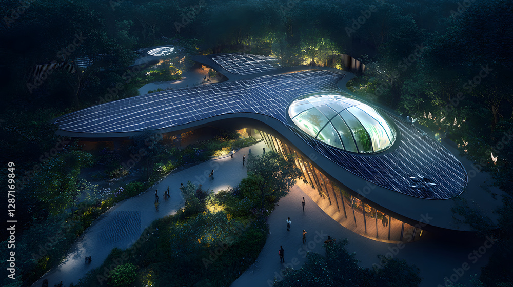 An innovative museum design with solar panels, integrating futuristic ...