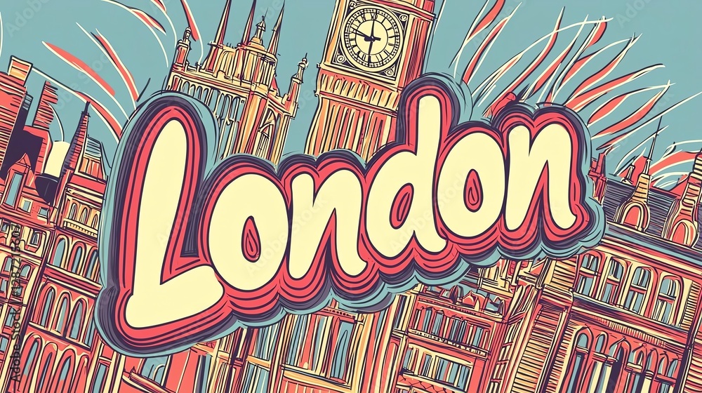 Stylized illustration of London's iconic skyline with vibrant ...