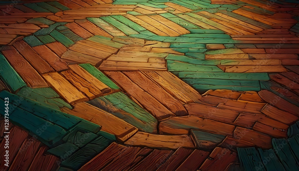 Stylized fantasy floor texture with organic wood planks, soft shading ...