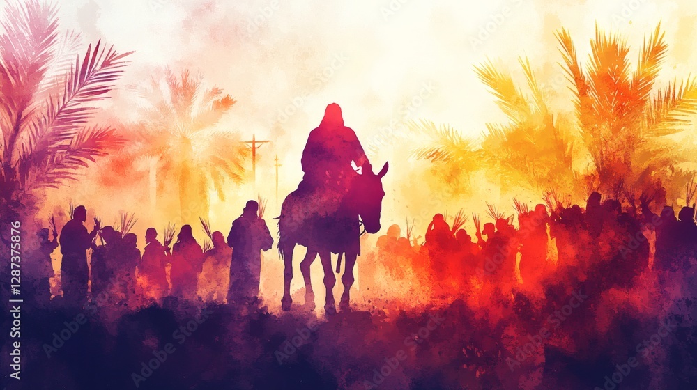 Jesus entry into Jerusalem. Palm Sunday Stock Illustration | Adobe Stock
