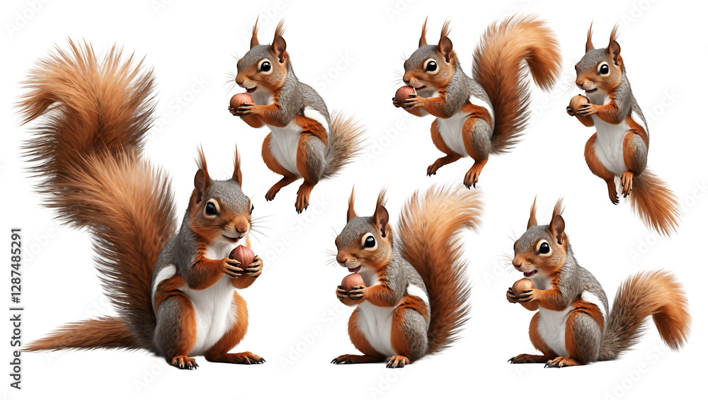 Cute squirrel set with different postures, detailed PNG collection of ...