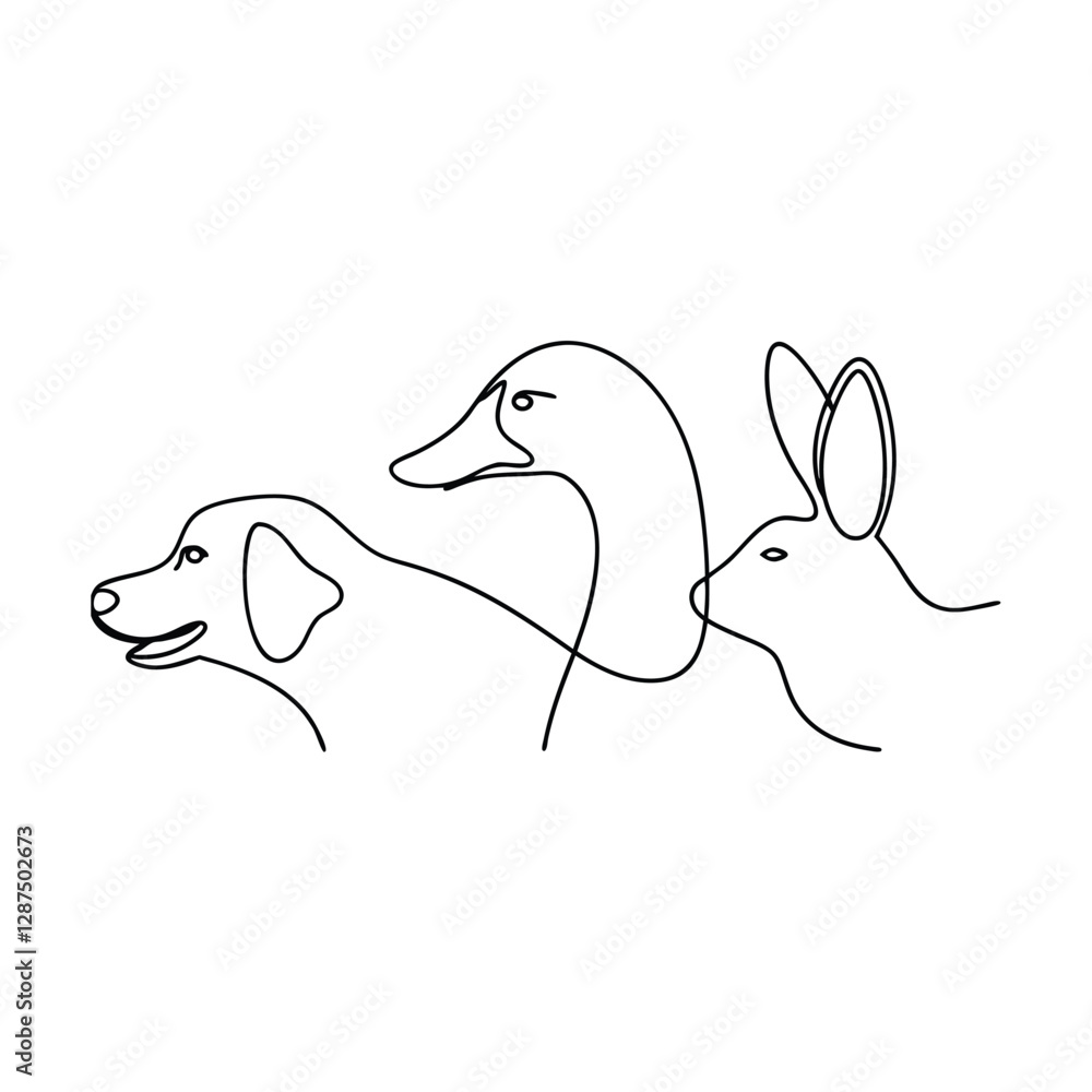 One Line Drawing Dog, Goose, Rabbit, Farm Animals, Continuous Line Art ...