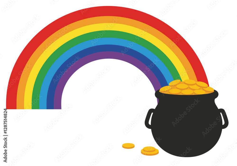 Vector de Stock Pot of gold rainbow clip art. A rainbow with seven ...