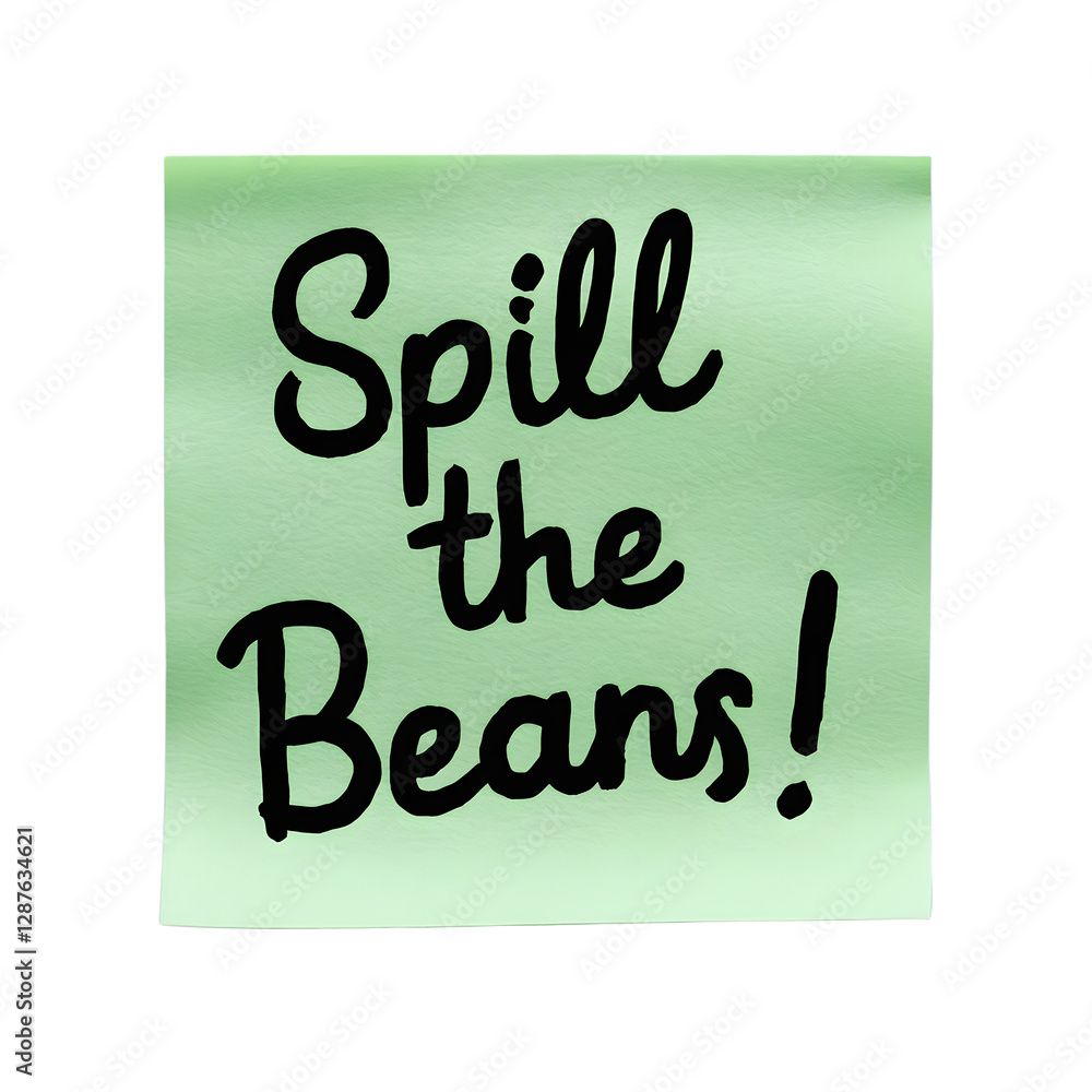 Spill the beans message on green sticky note transparent background ...