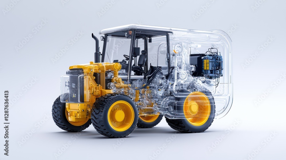 Ilustrace Transparent Tractor Anatomy: A transparent view of a powerful ...