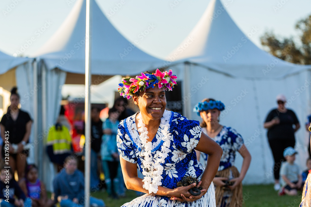 Torres Strait Islander woman dancing and performing at cultural ...