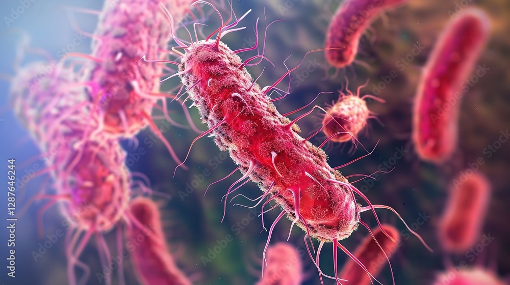 A detailed microscopic view of Salmonella bacteria is shown in the ...