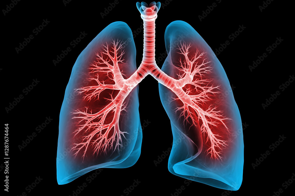 Human lungs x-ray illustration shows respiratory system anatomy ...