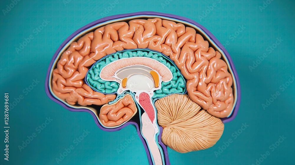 Draw a cross-section of the human brain, highlighting the different ...