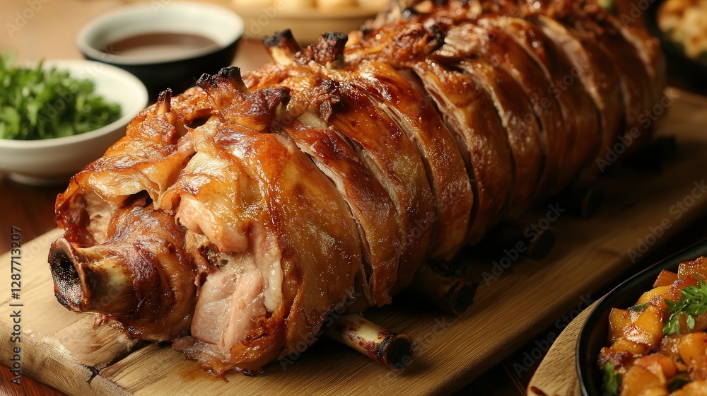 Filipino lechon, a whole roasted pig with crispy golden skin, served ...