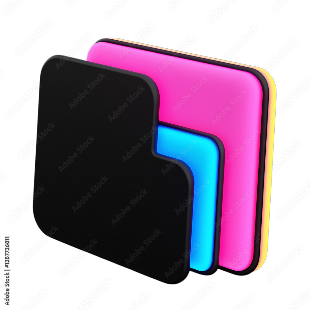 3D rendering illustration of Neon folder icon with paper document ...