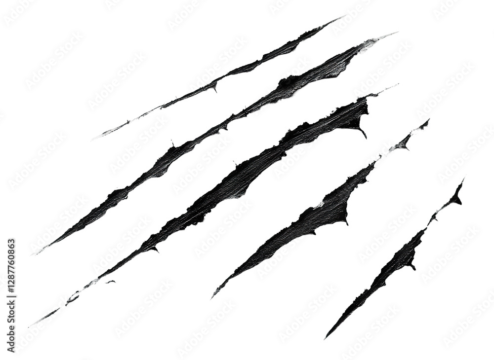 Claw scratch marks with torn edges, isolated on transparent cutout ...