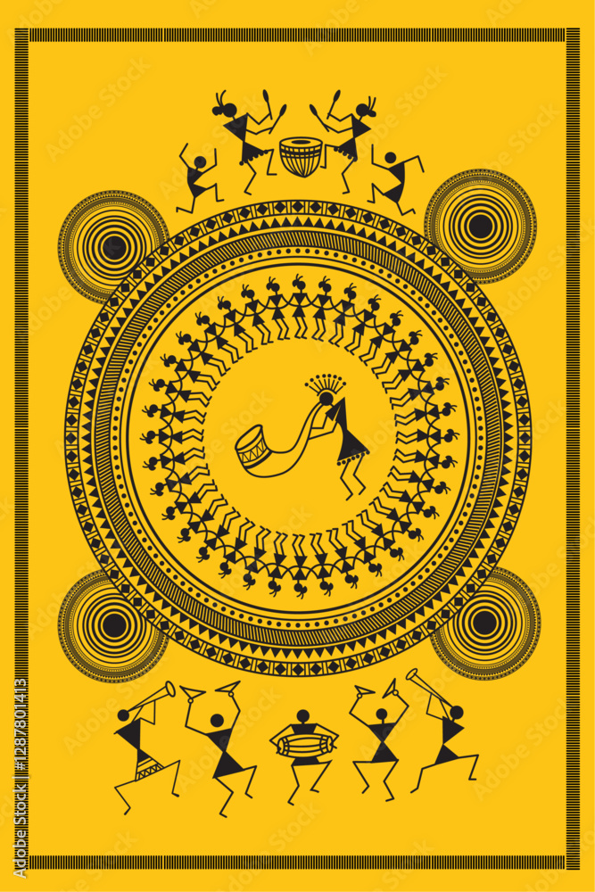 vector Illustration of Indian Tribal Painting Warli Art form of ...