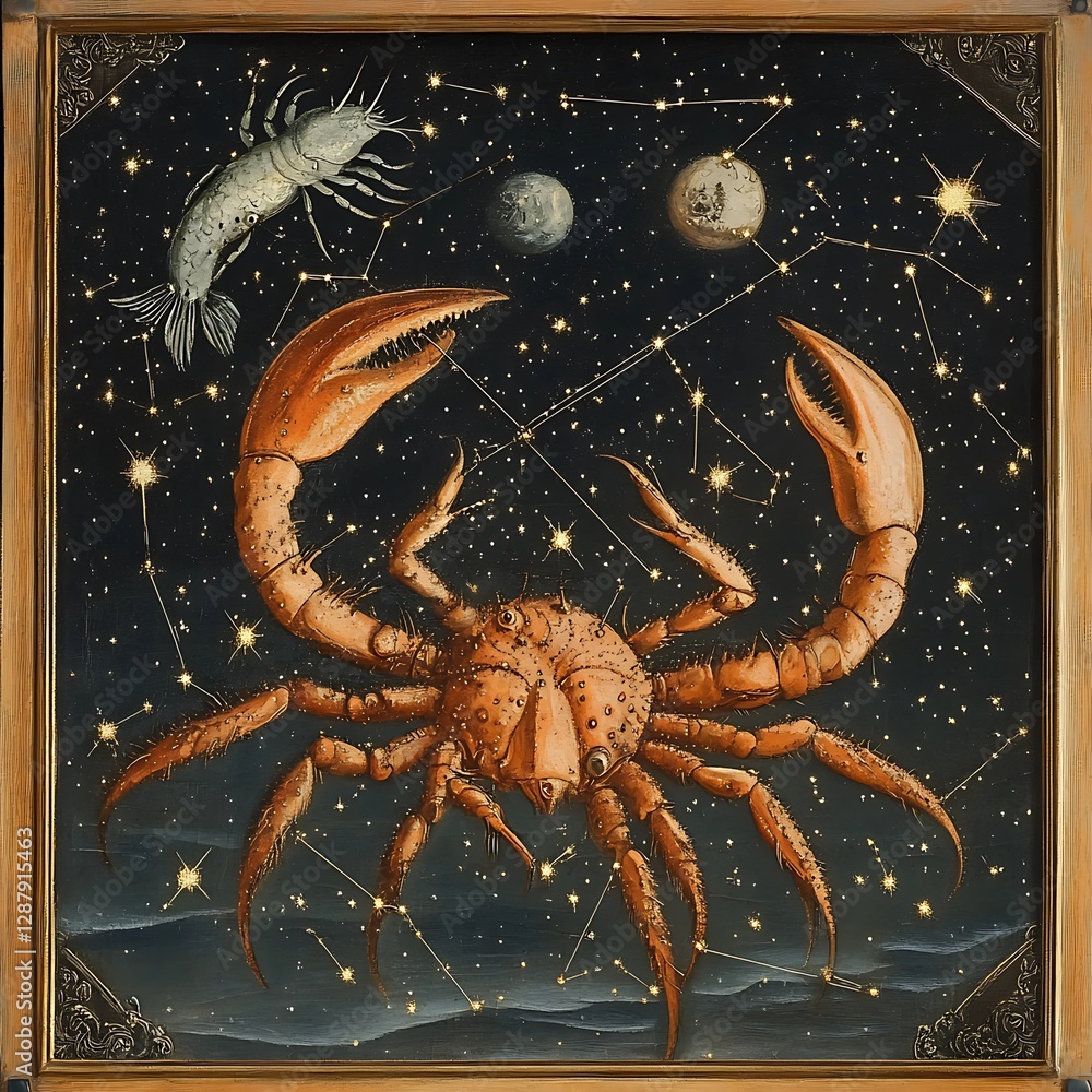 zodiac sign cancer on the background of the starry dark sky, astronomy ...