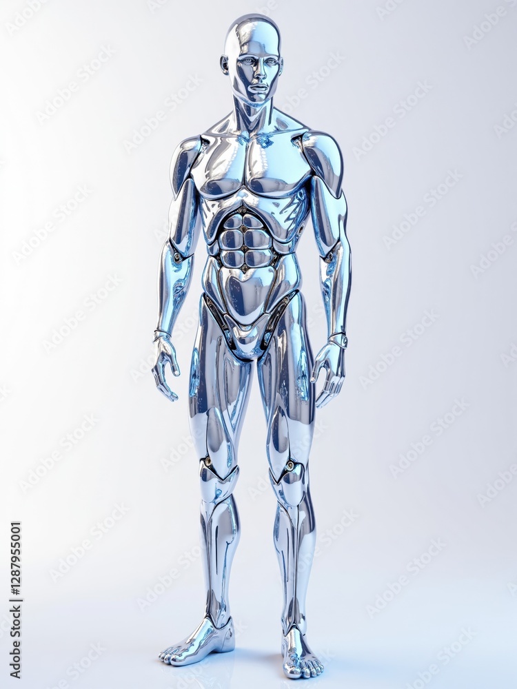 Full-Body Render of a Chrome Humanoid Robot Stock Illustration | Adobe ...