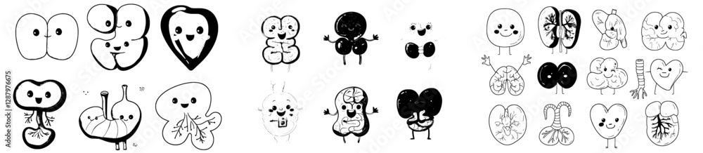 Isolated cartoon characters of human organs such as kidney, liver ...