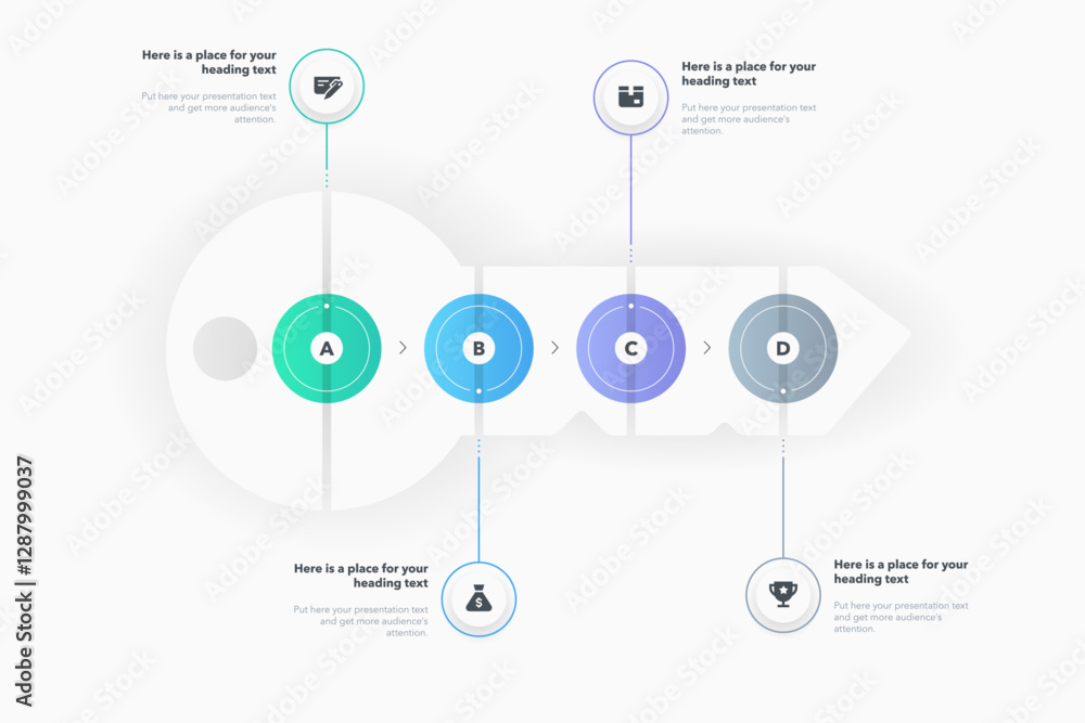 Problem solving process infographic template with four steps and a key ...