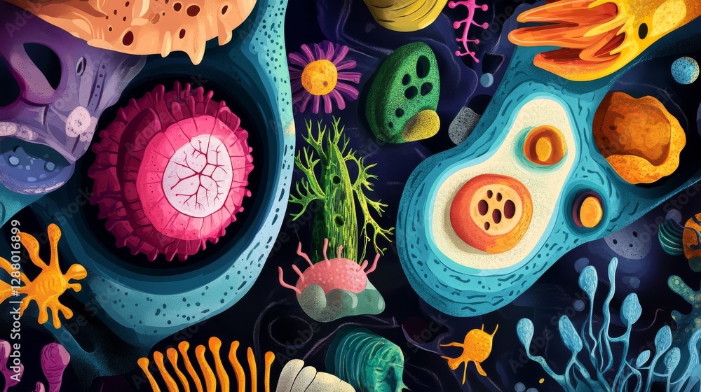 Colorful diagram of plant and animal cell structures in vector ...