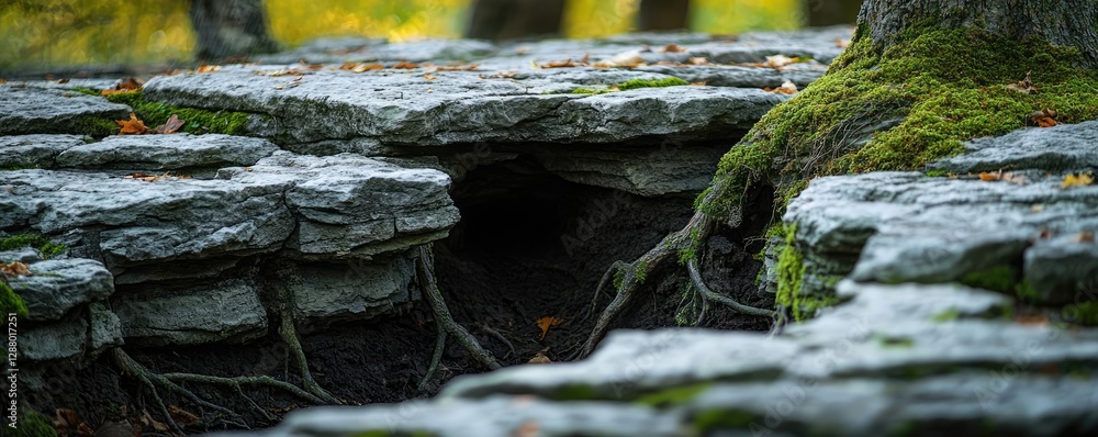 Weathering process idea. An intriguing view of moss-covered rocks and ...