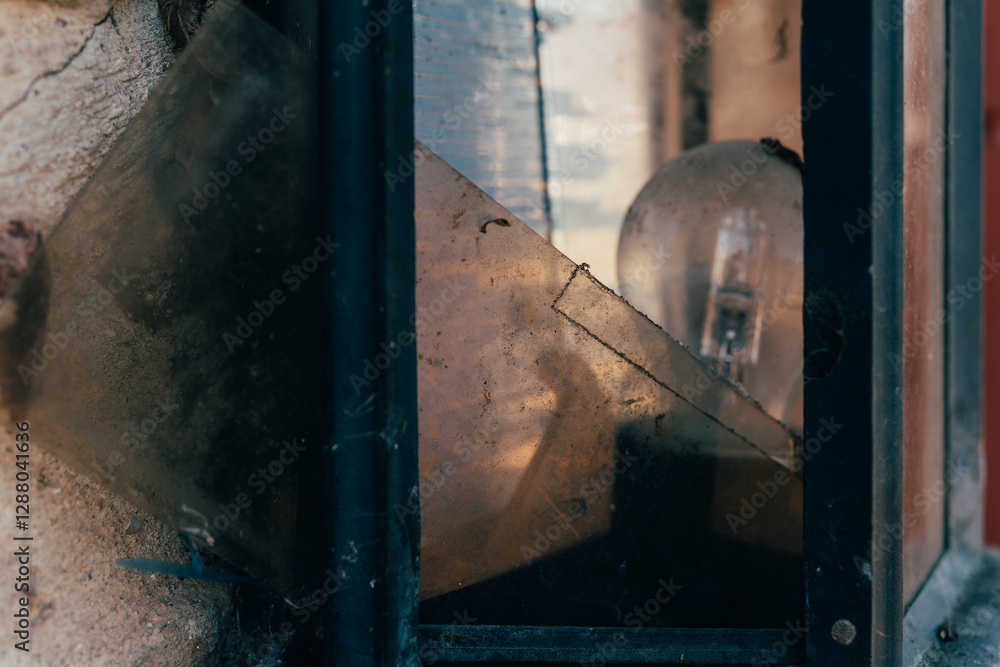 Soft light filtering through a window reveals dusty old objects in an ...