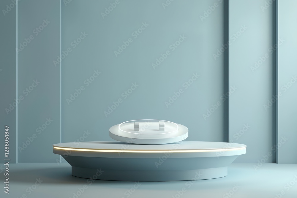 Rotating product display on floating podium, clean area for brand logos ...