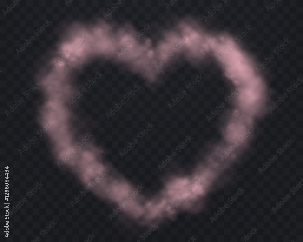 Realistic light pink smoke heart or haze on a transparent background ...