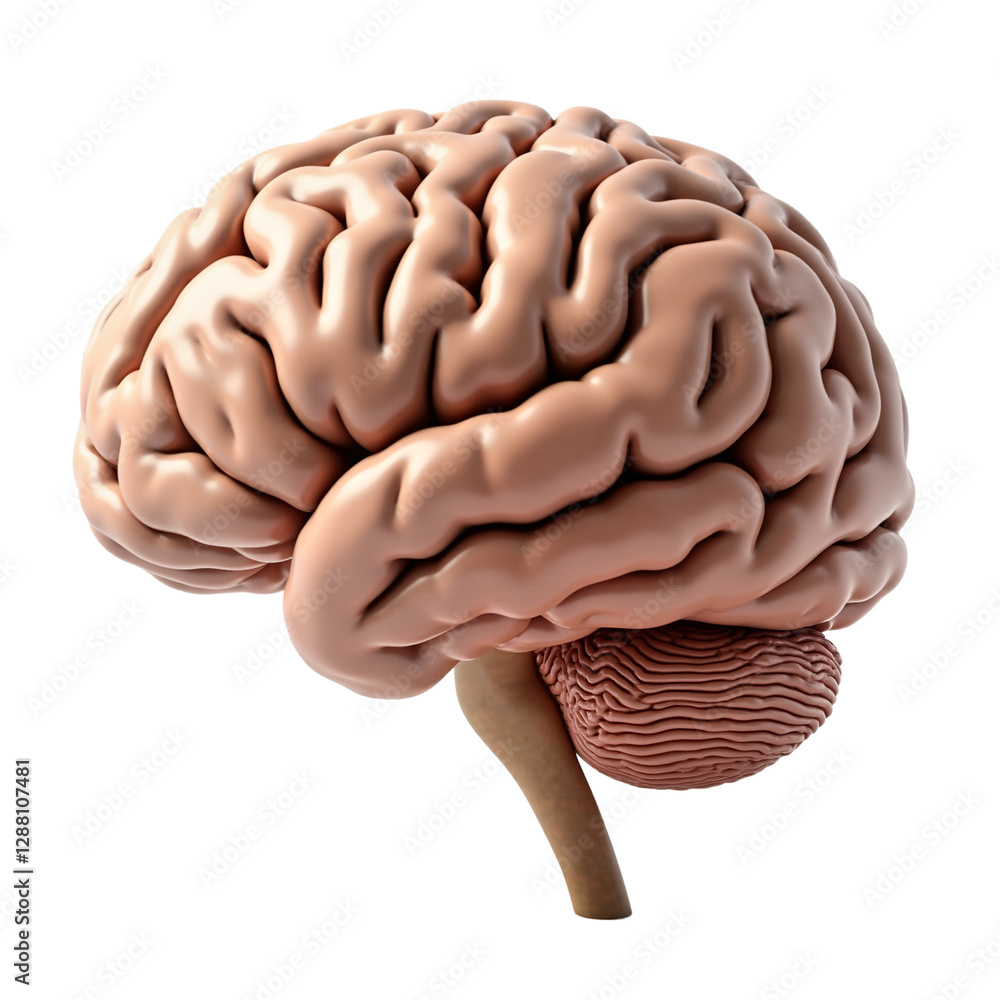 Realistic human brain model, side view, detailed cerebral cortex ...