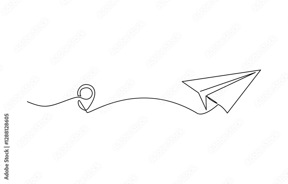 Continuous one line drawing Pointing location at map and paper plane ...