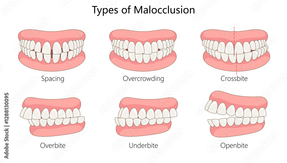 types of malocclusion, including spacing, overcrowding, crossbite ...