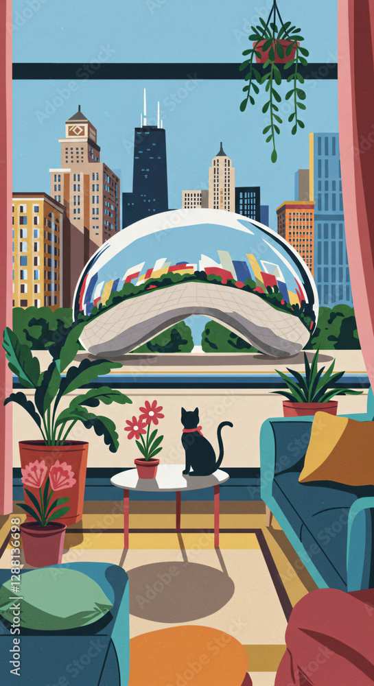 A bold, vibrant digital illustrationusing expressive shapes and a ...