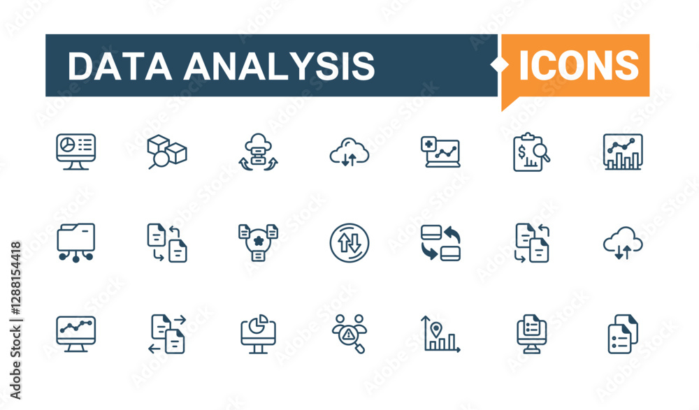 Data Analysis icons set in linear style. Included icons as chart ...