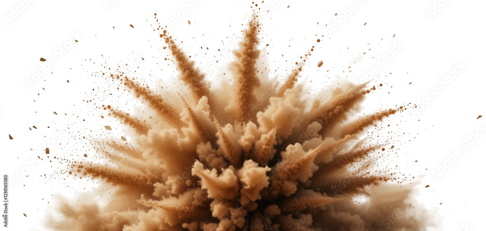 Explosion of gray dirt and rocks on a transparent background background ...