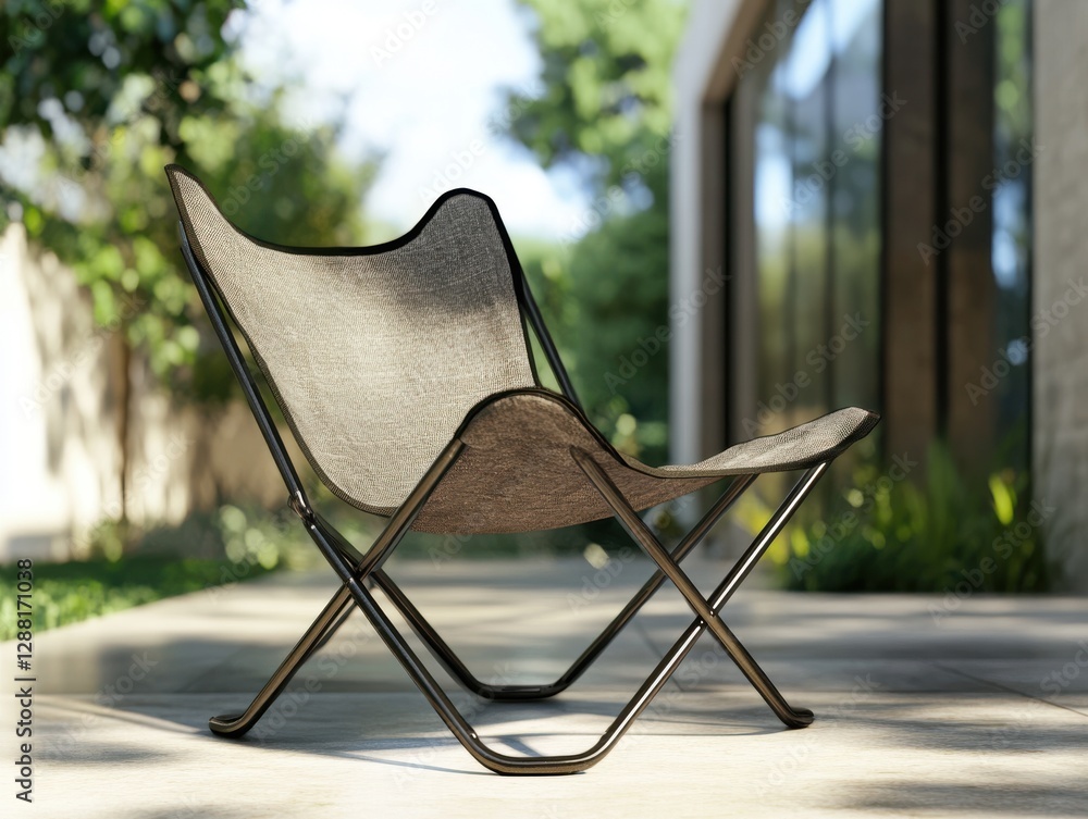Realistic folding chair render, high-detail fabric and metal structure ...