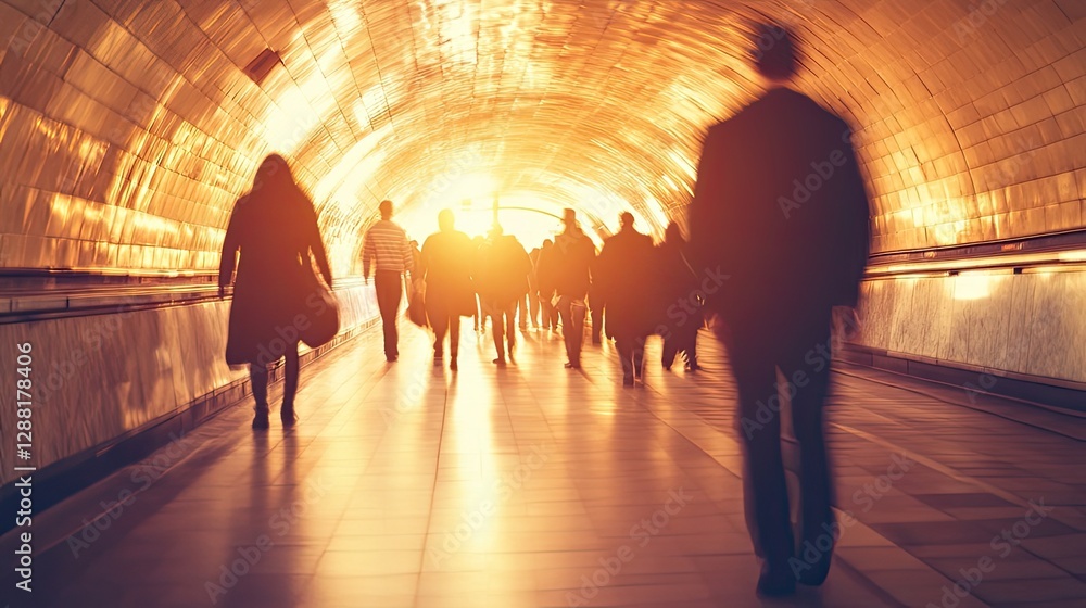 Busy urban subway and train station scenes with commuters walking ...