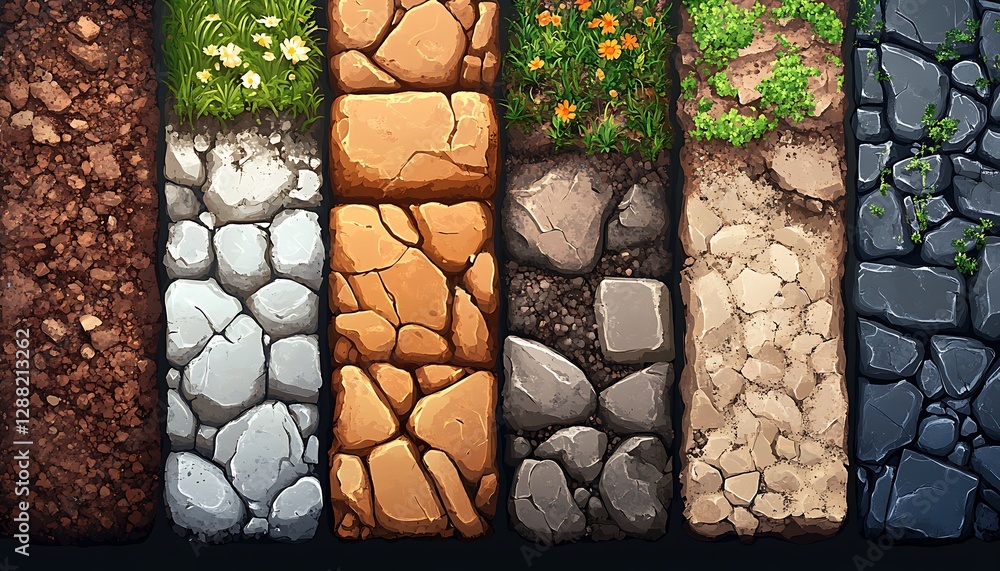 Terrain textures, various ground types, nature, game assets Stock Photo ...